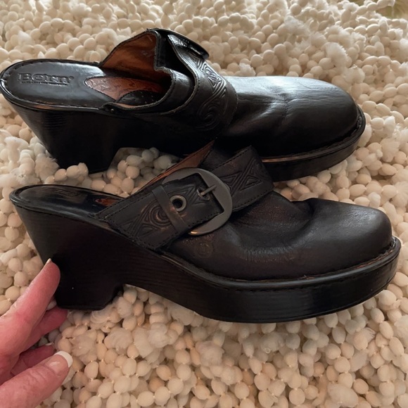 Born | Shoes | Born Black Leather Clogs Cute Buckle Strap | Poshmark